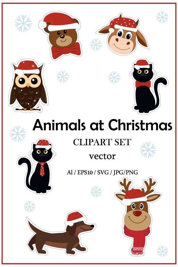 Animals in Santa Claus hats