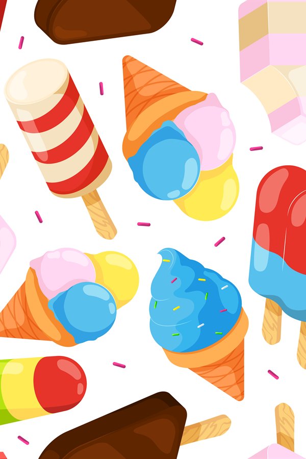Ice cream seamless pattern. Colored cartoon pictures of ice