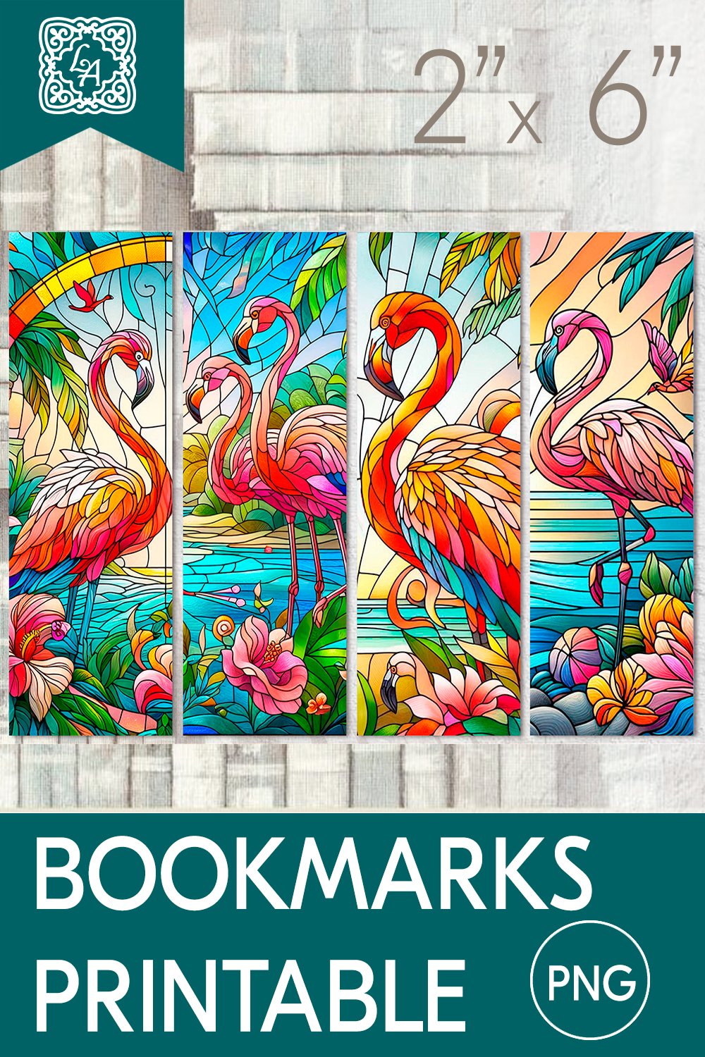 Stained Glass Flamingo Printable Bookmark