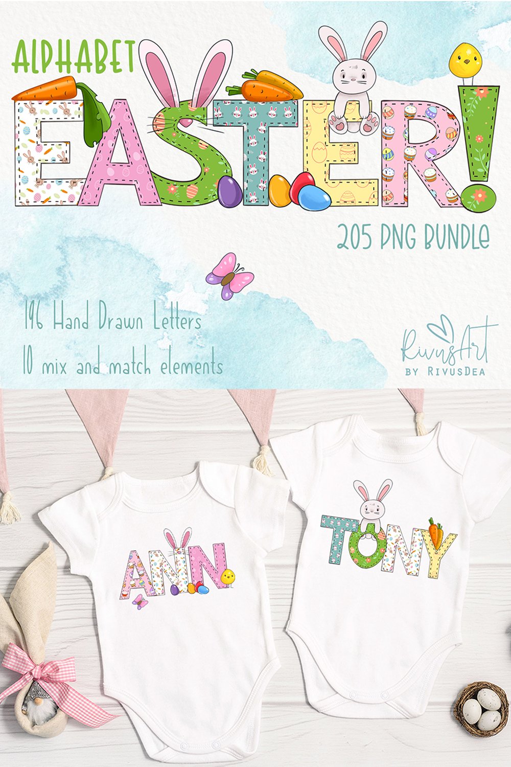 Easter Doodle Alphabet Bundle Sublimation PNG letter clipart