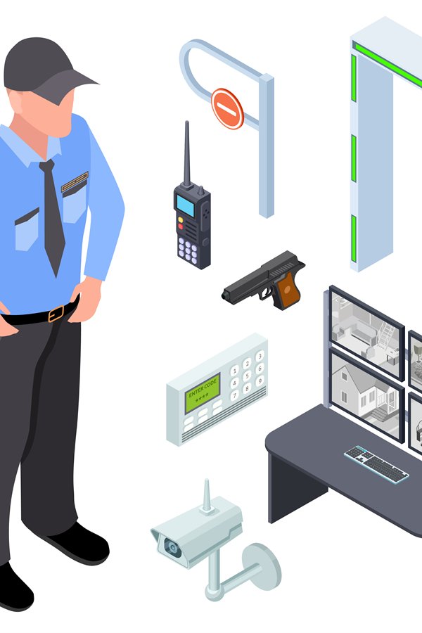 Inventory of police, security, checkpoint isometric vector s