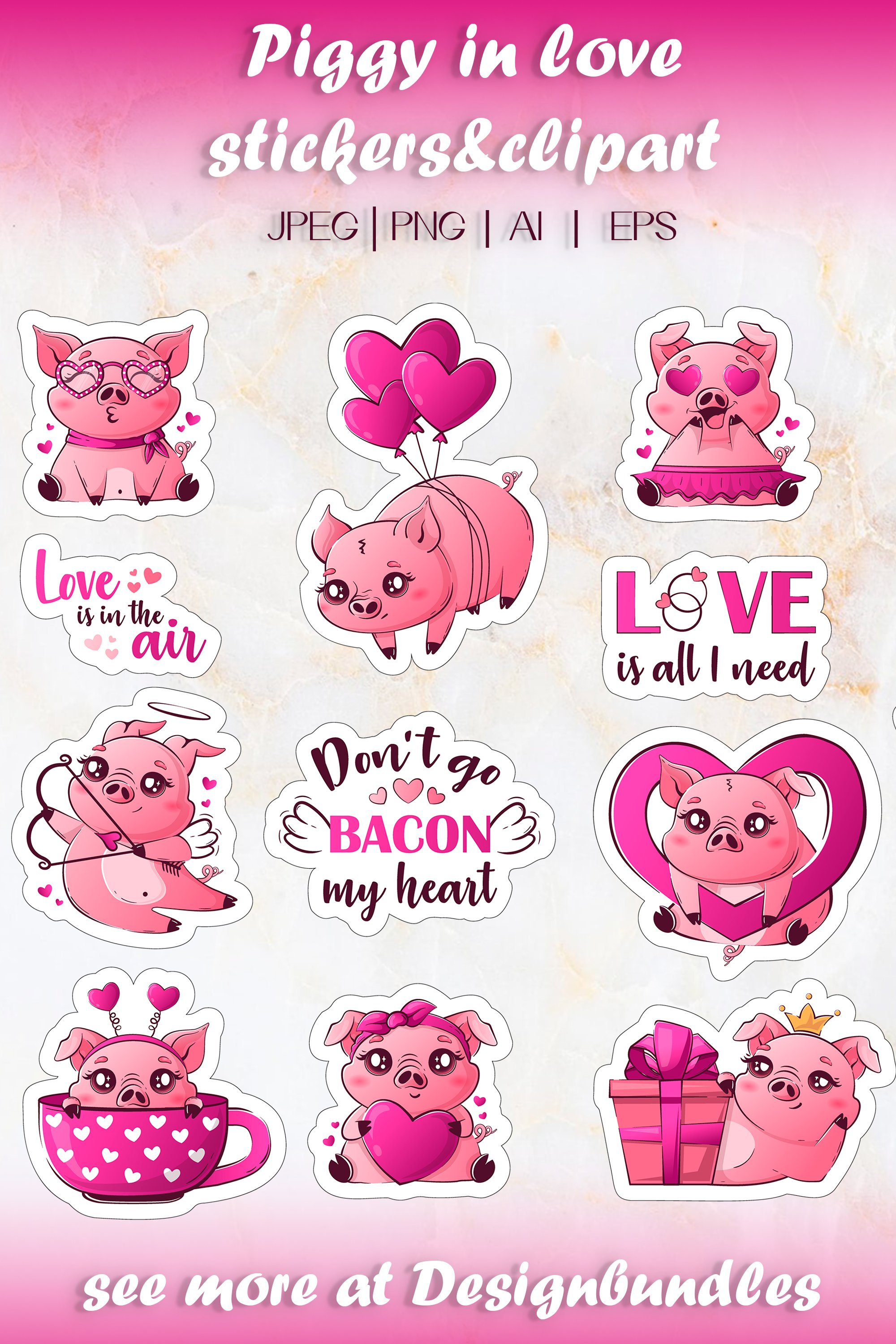 Pig in love stickers&clipart | Valentine Day Quotes