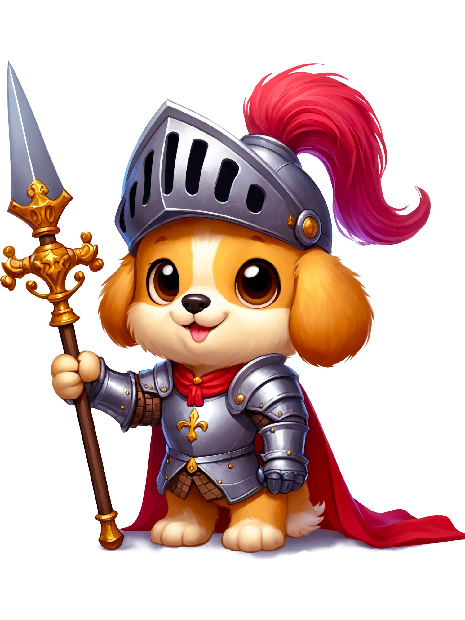 Clipart of funny and cute cartoon puppy in knight costume