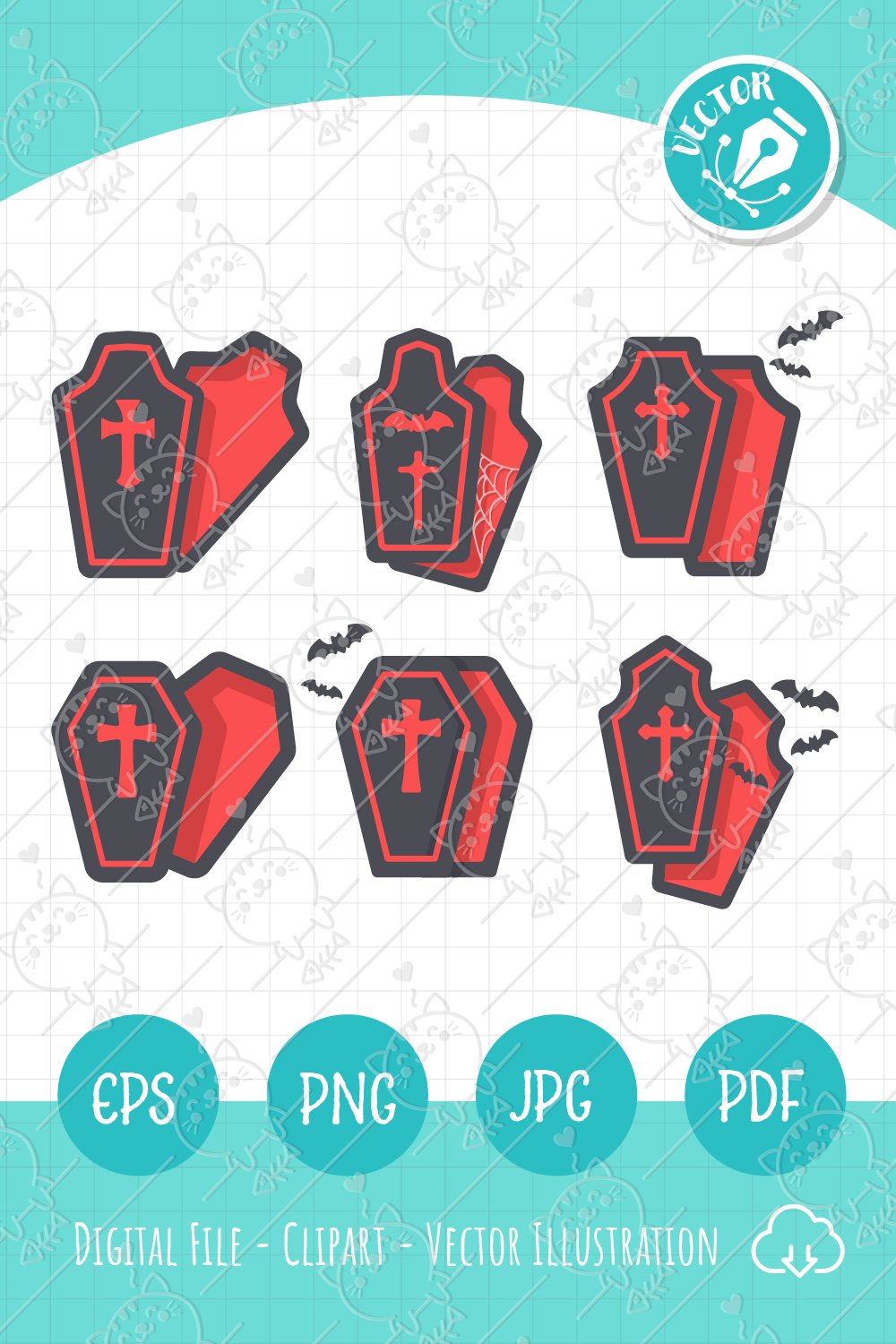 Vampire Coffin |Cute Halloween Clipart | EPS Vector