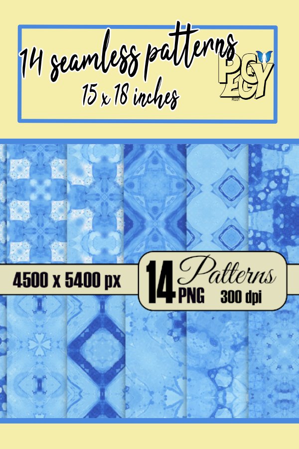 14 Seamless Ocean Blue Watercolor Patterns (1207685)