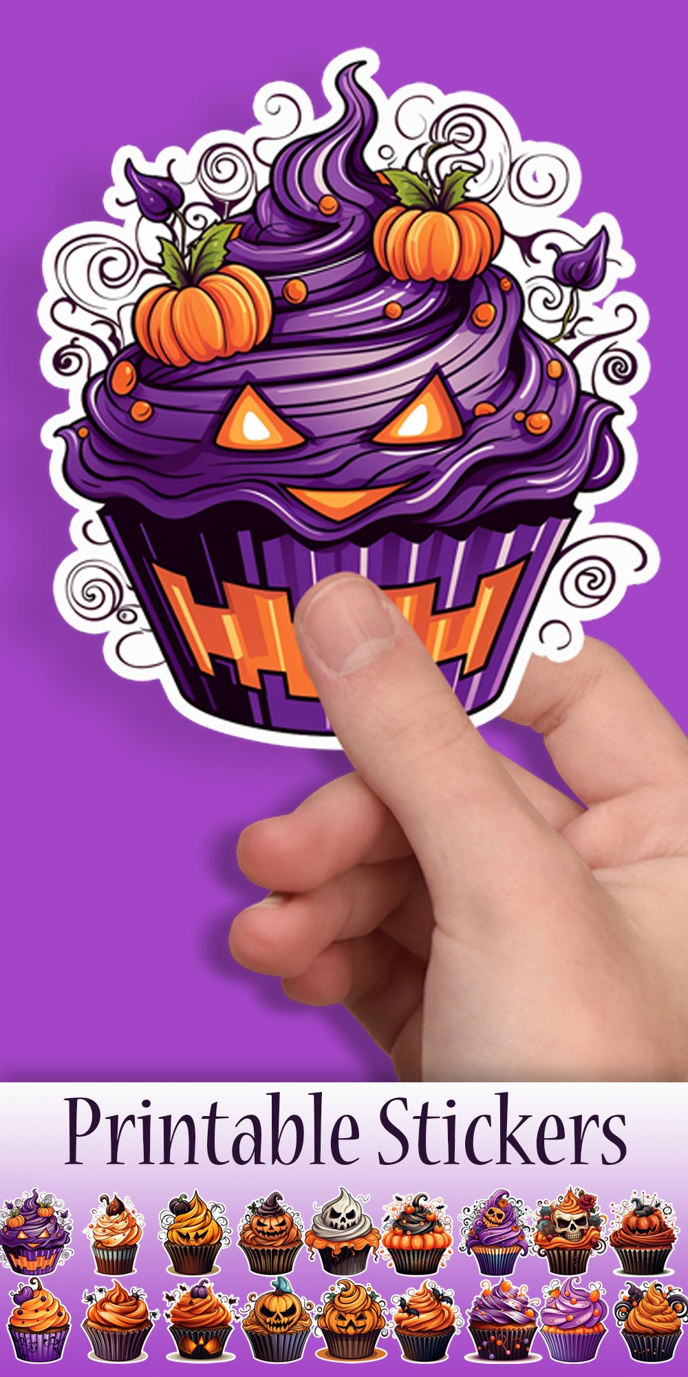 Cute Halloween Stickers - 20 Cute Cupcake Stickers PNG