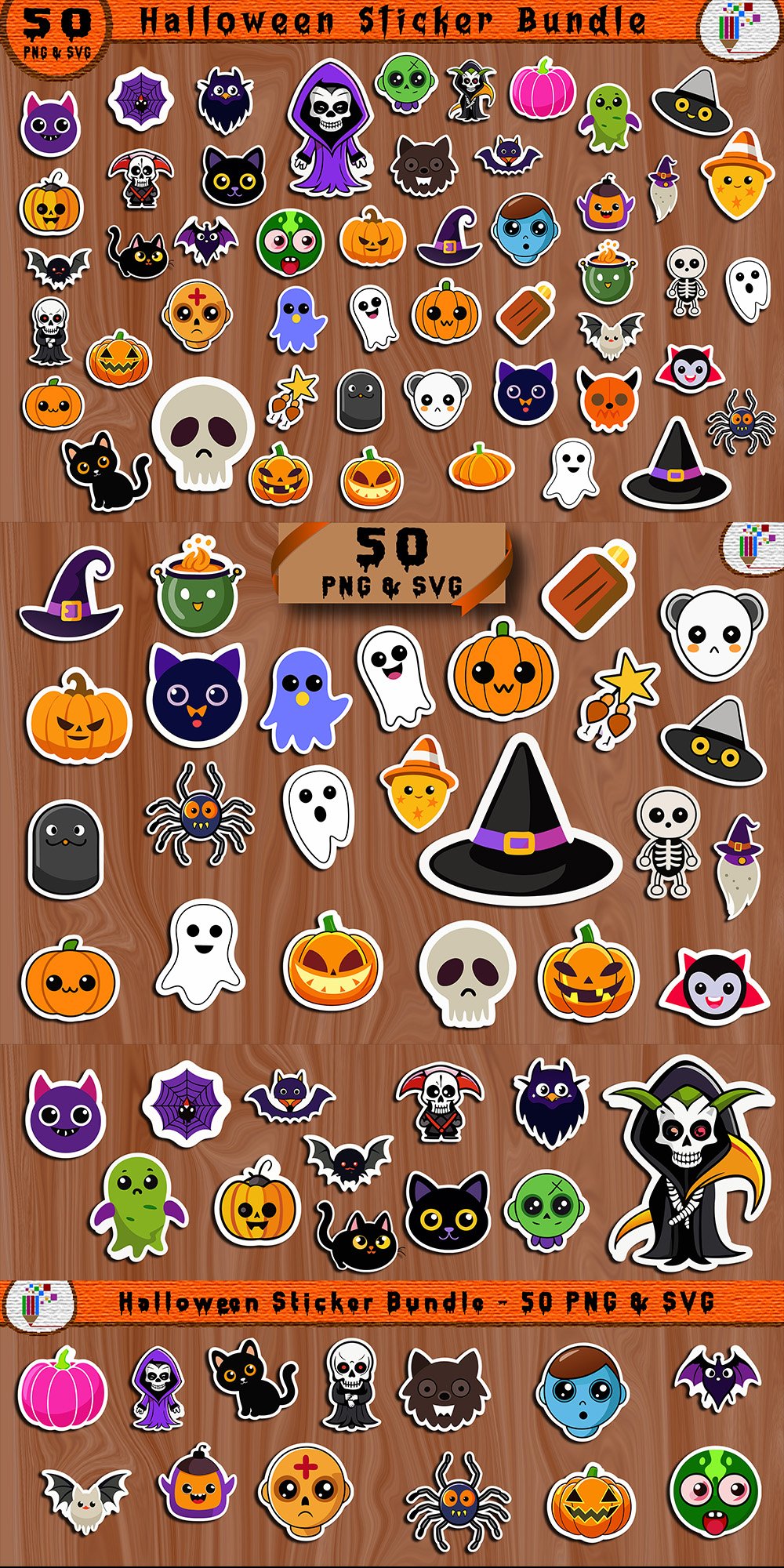Halloween Sticker Bundle Printable Stickers 50 PNG (4620708)
