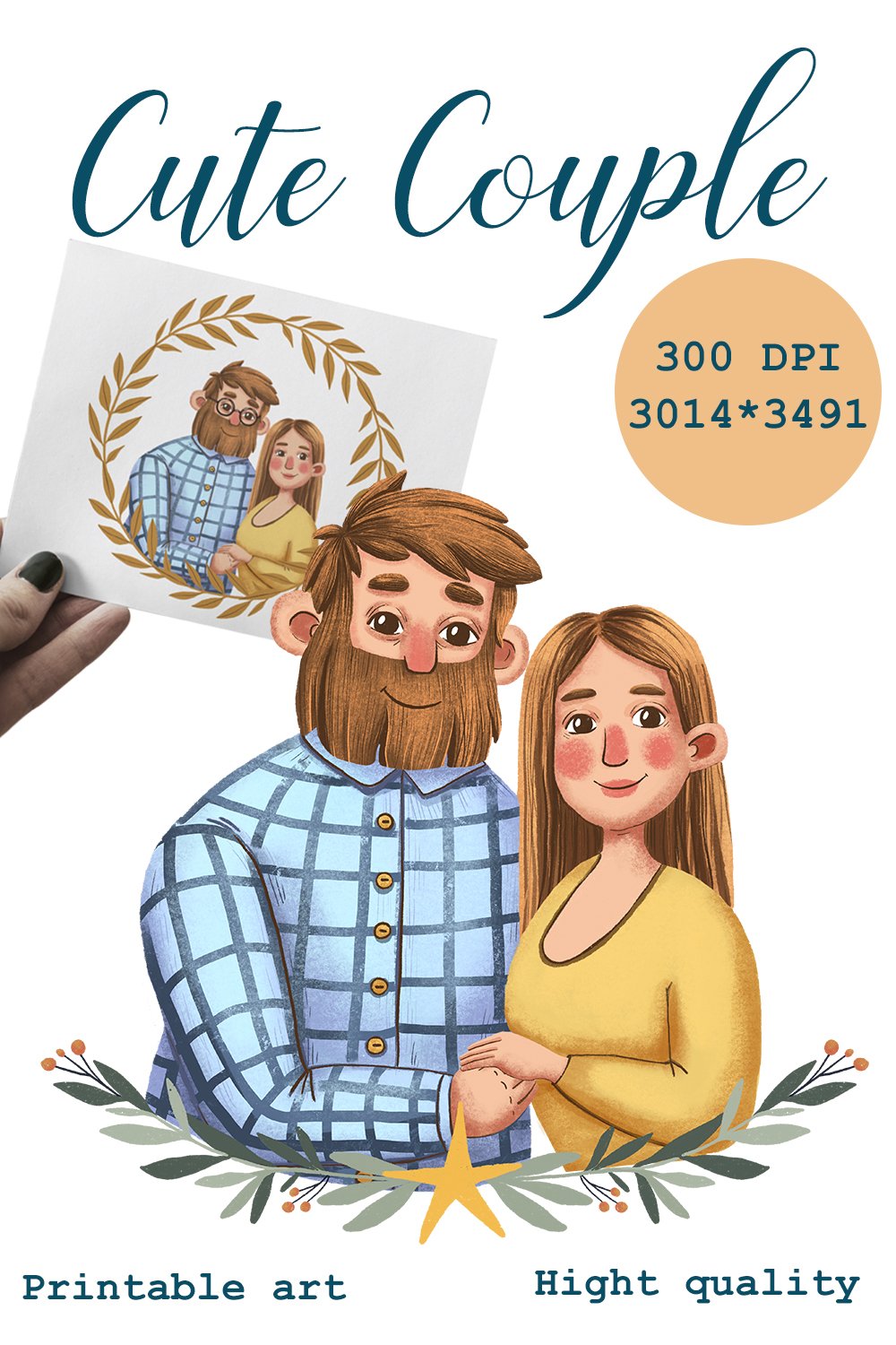 Cute Couple Illustration - 9 ready for print PNG files