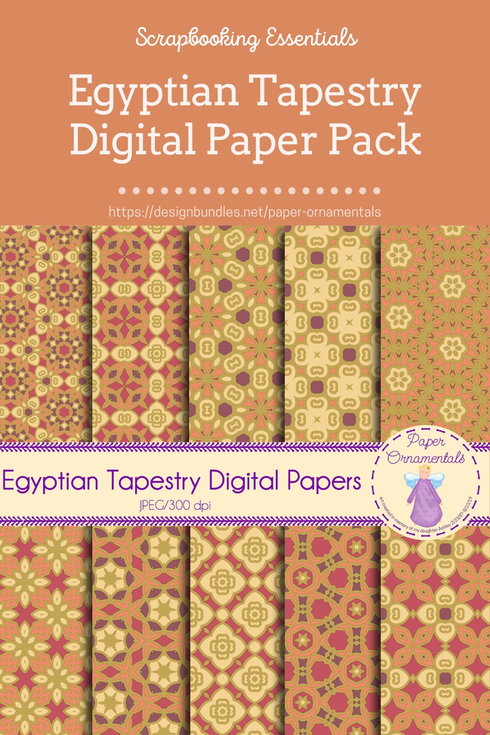 Egyptian Tapestry Digital Paper For Crafts & Background