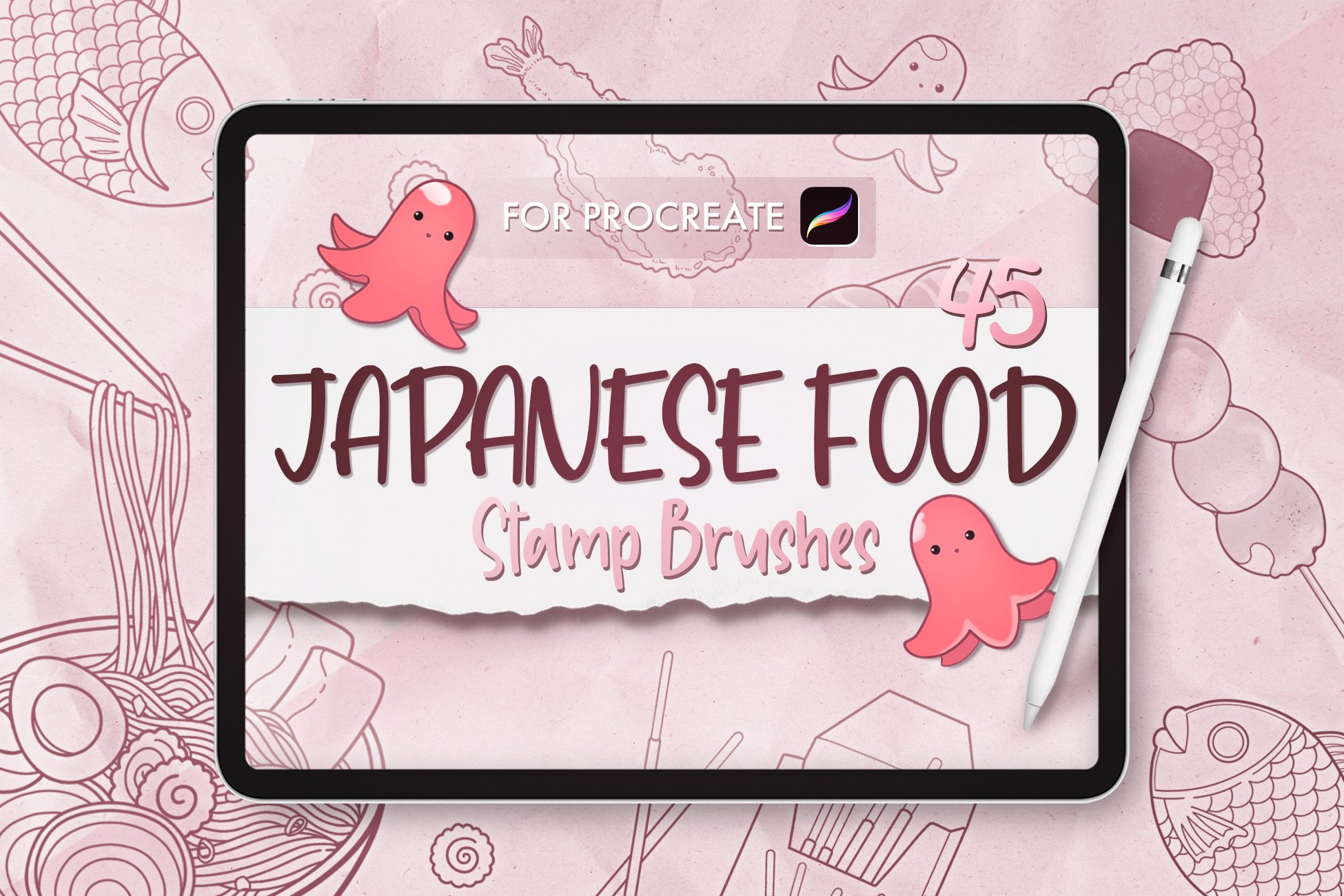 Procreate Stamps Japanese Food, Procreate brushes for iPad