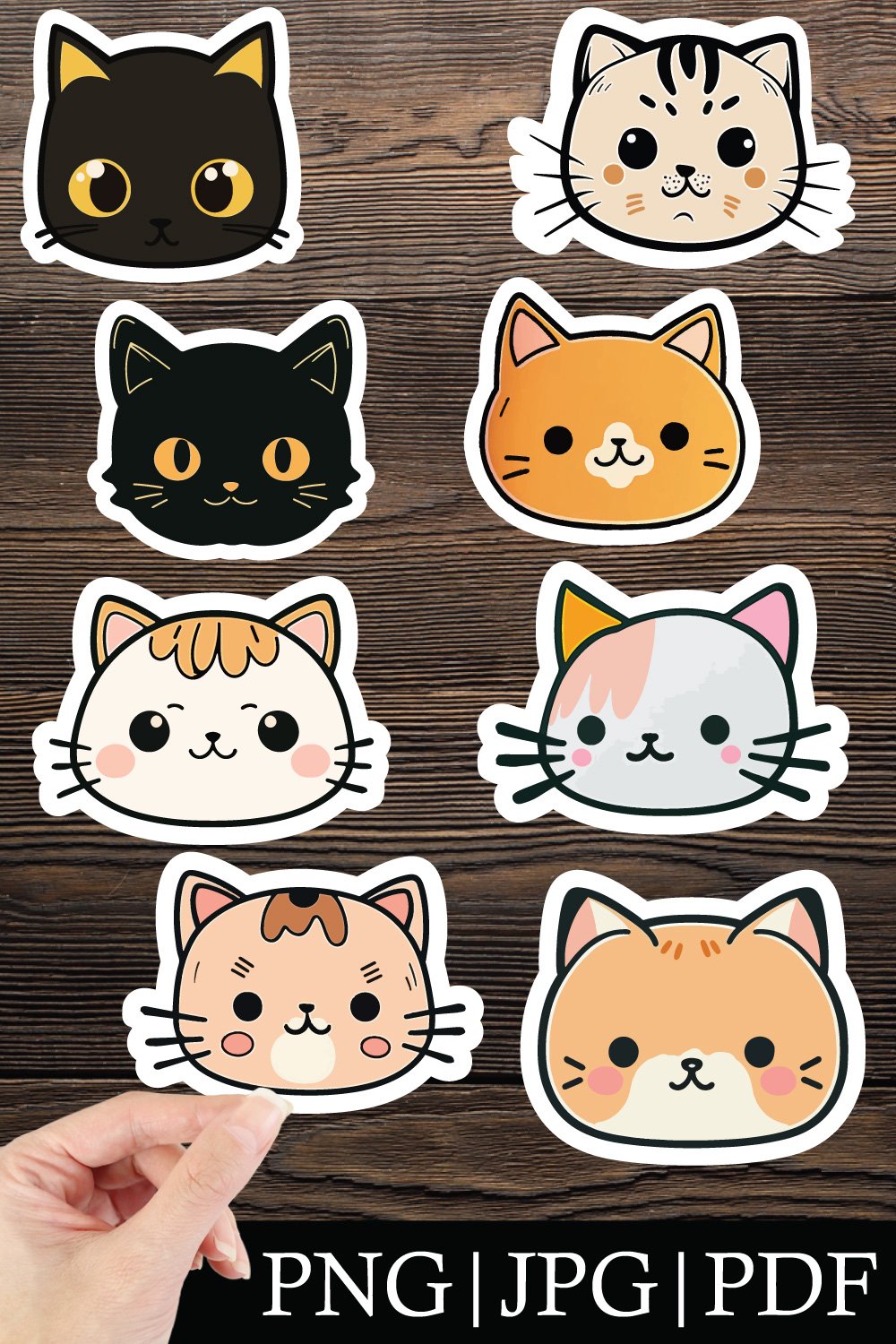 Cute Cat Face Stickers Kawaii PNG, Cat Face Planner Stickers