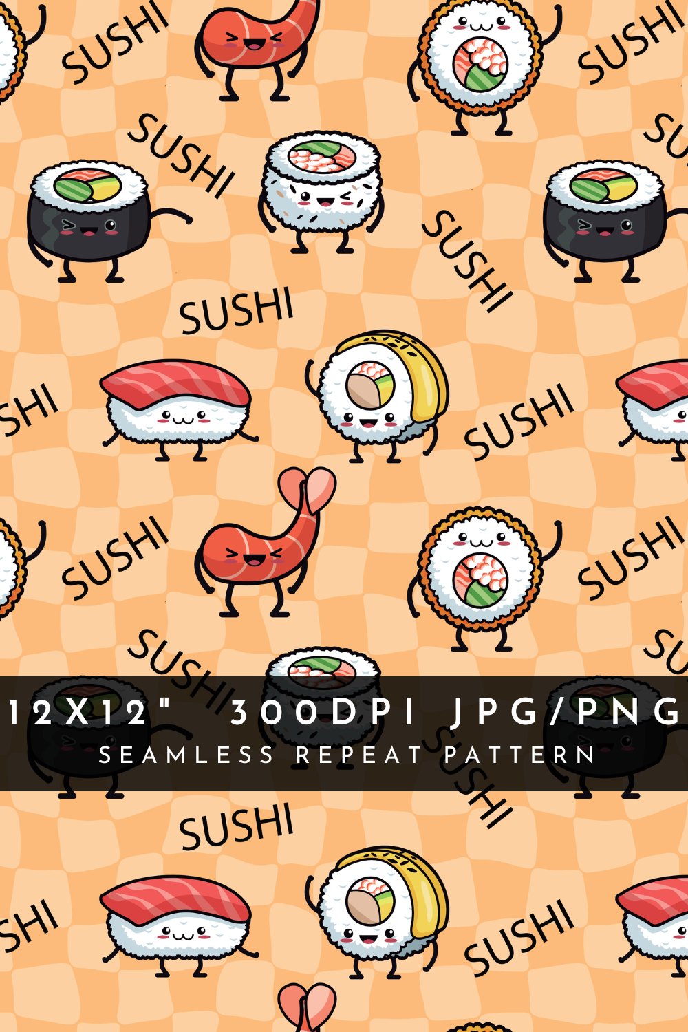 Sushi Kawaii Seamless Pattern Kawaii digital paper