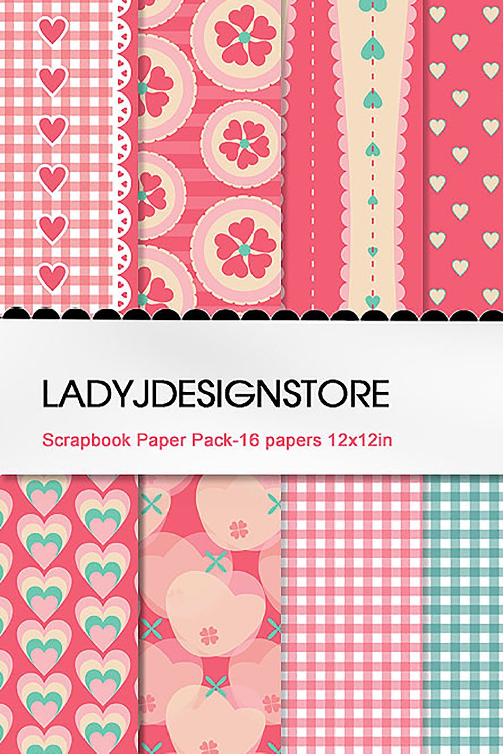 Digital Scrapbook Paper Pack - Coral, Pink, Mint