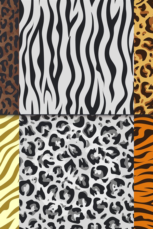 Seamless animal prints. Leopard tiger zebra skin patterns, t