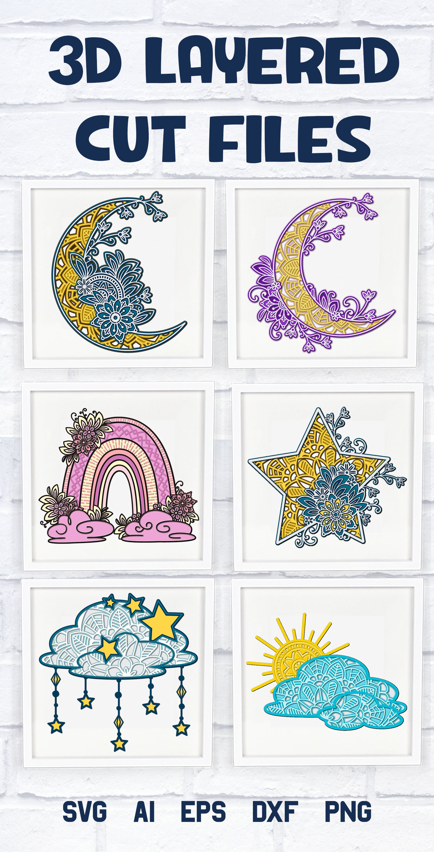 Layered SVG Celestial Bundle | 3d SVG Layered Home Decor