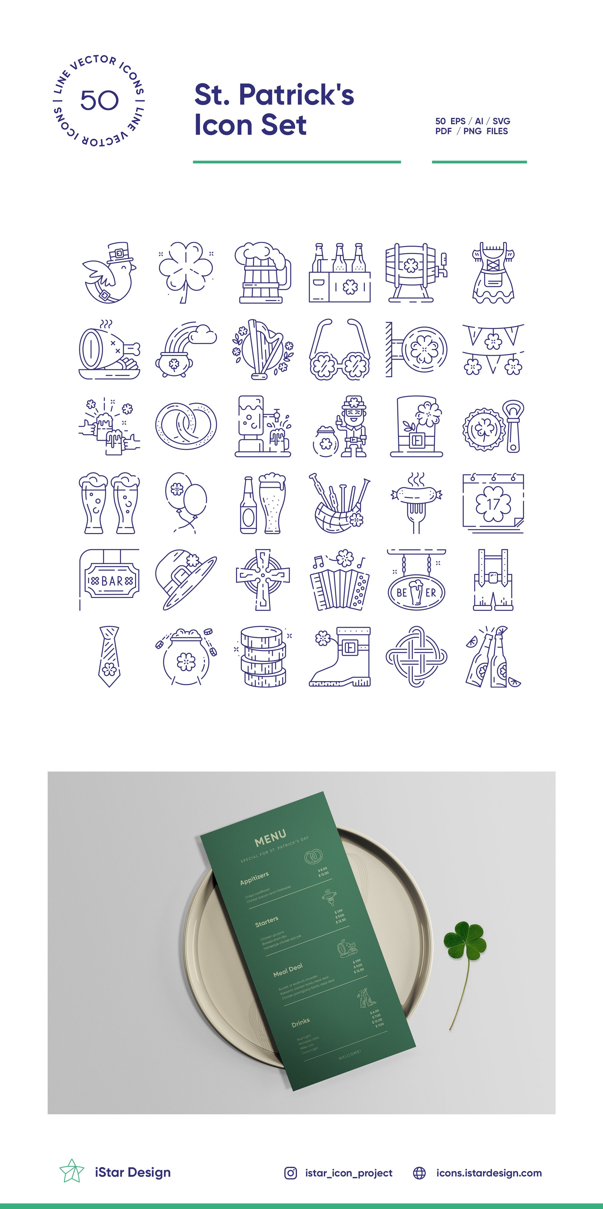 Saint Patrick's Day 50 Line Icon Set