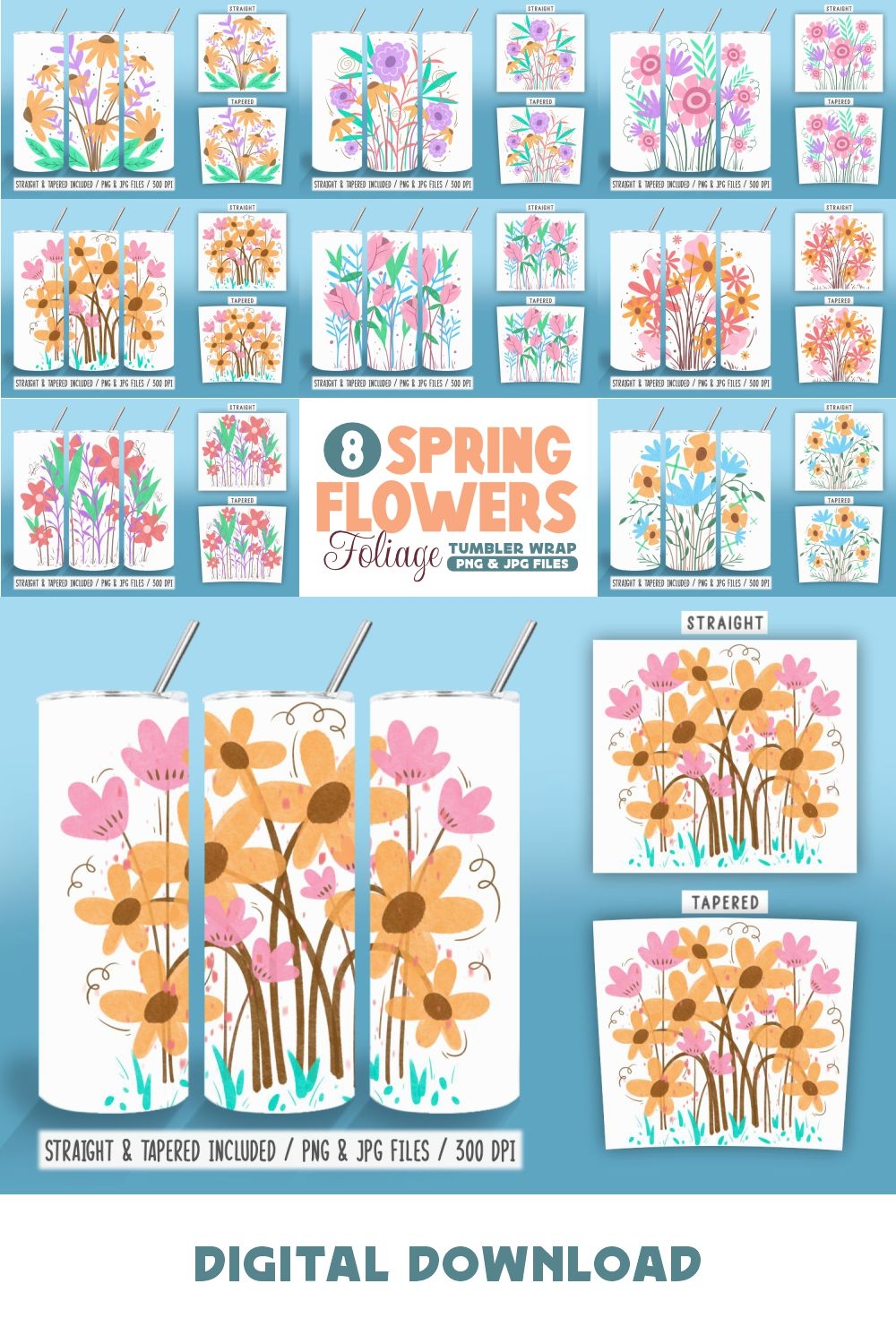 Spring Flowers Foliage Tumbler Wrap Bundle