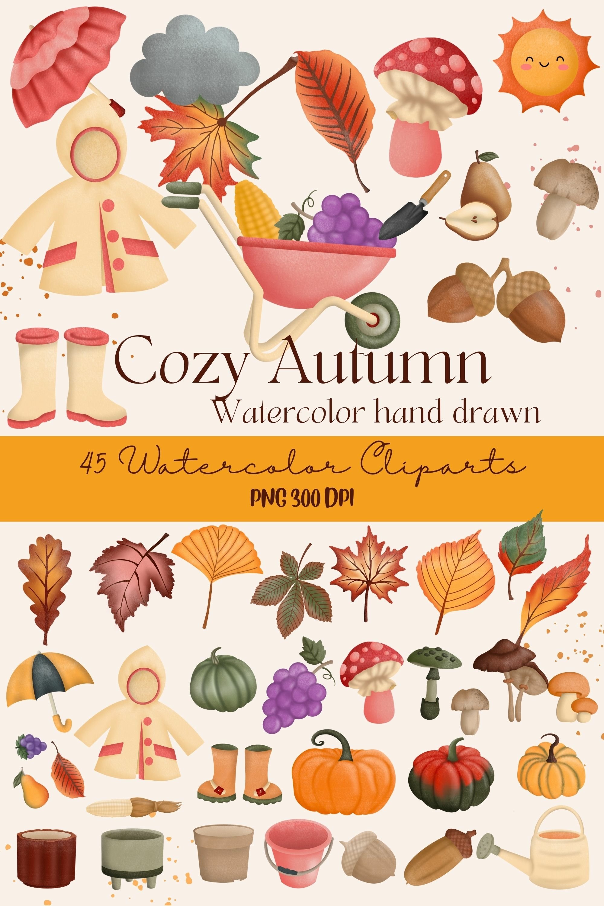 autumn watercolor clipart bundle