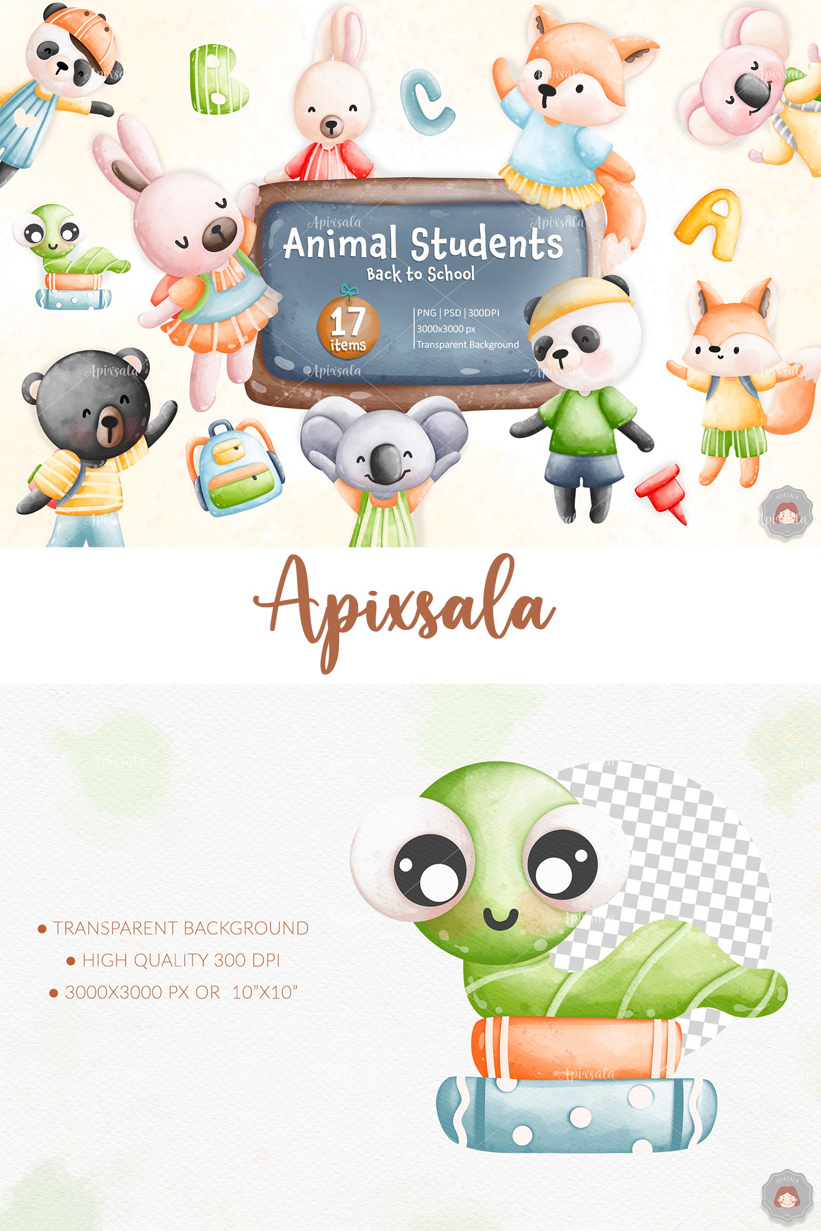 Watercolor Back to School and Animals Clipart (2652322)