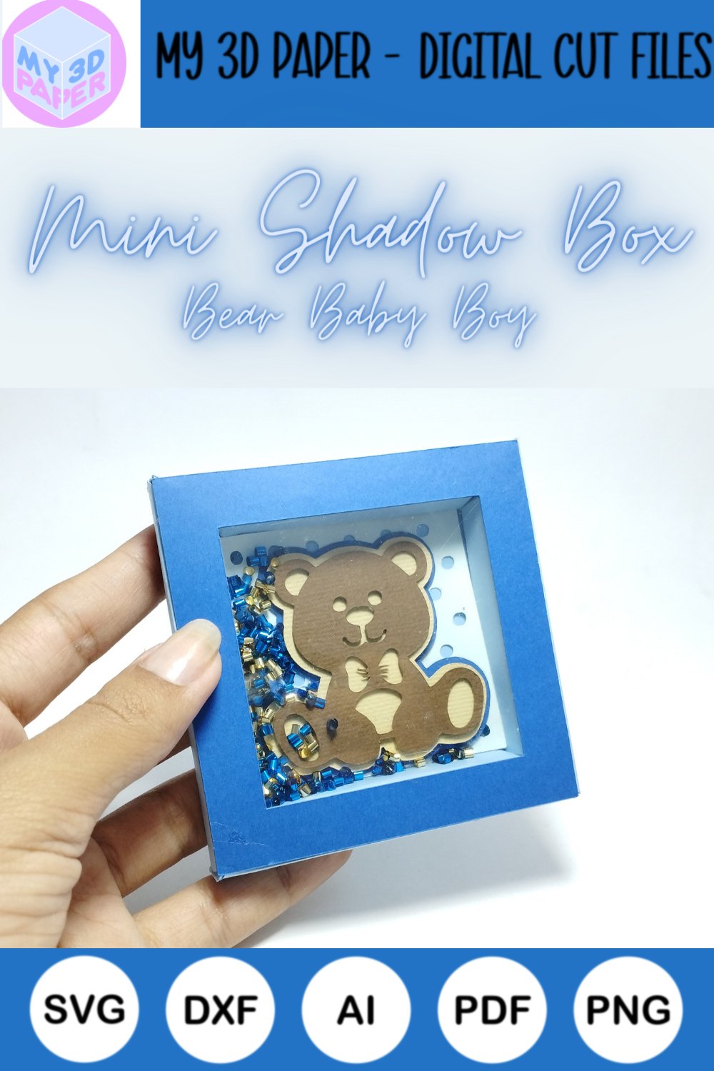 Mini Shadow Box Baby Boy Bear SVG Template Cricut Cameo