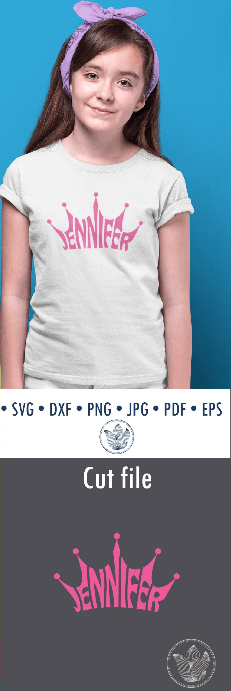 Jennifer SVG Word Art in crown shape