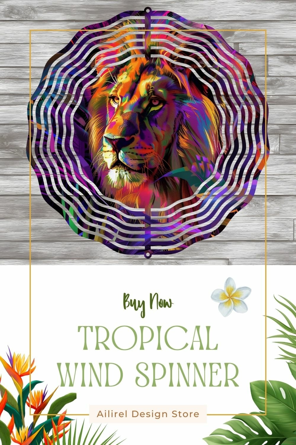 Tropical Forest Wind Spinner PNG, Colorful Lion Wind Spinner