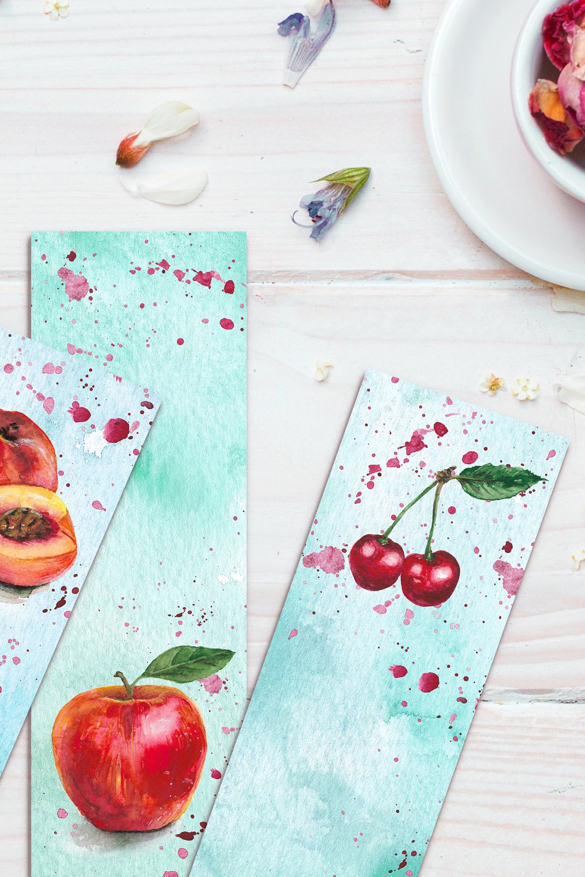 Set of Fruit Dessert Watercolor Bookmarks