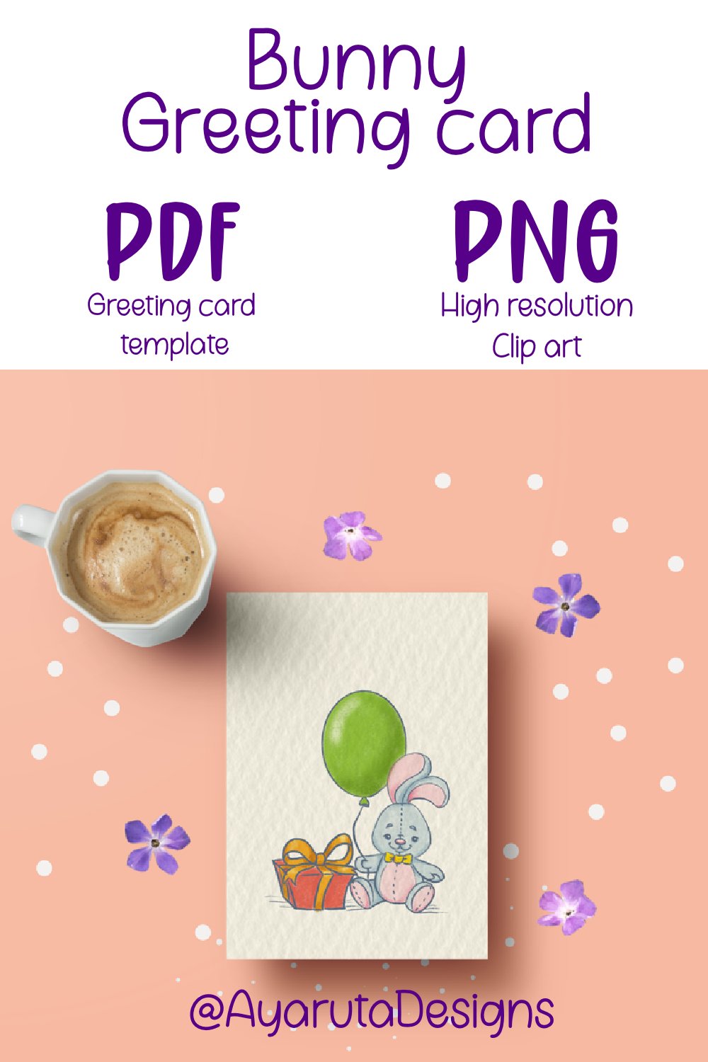 Bunny Greeting card template and holiday Cute clip art PNG
