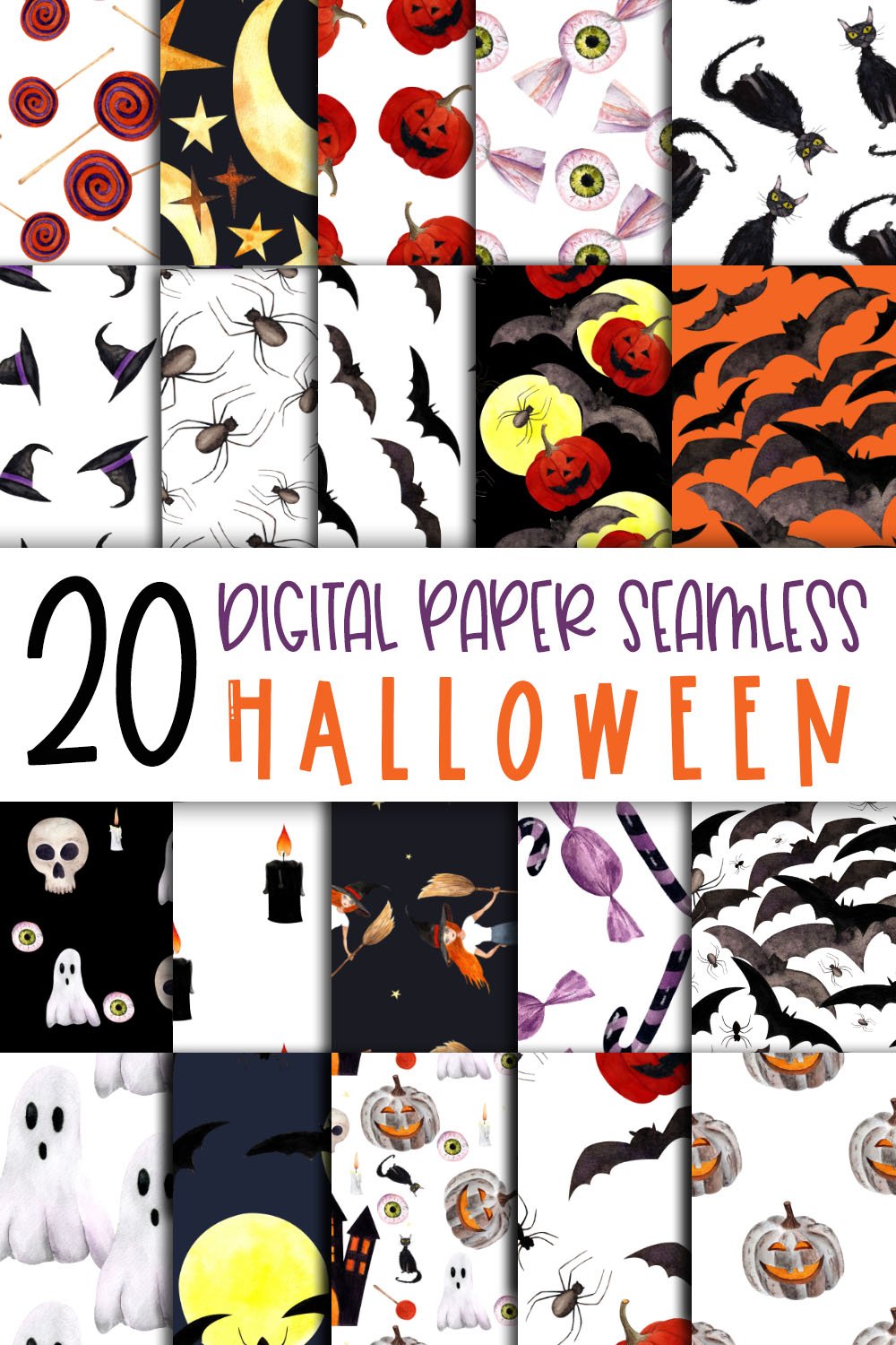 Watercolor Halloween digital paper bundle. (2020649)