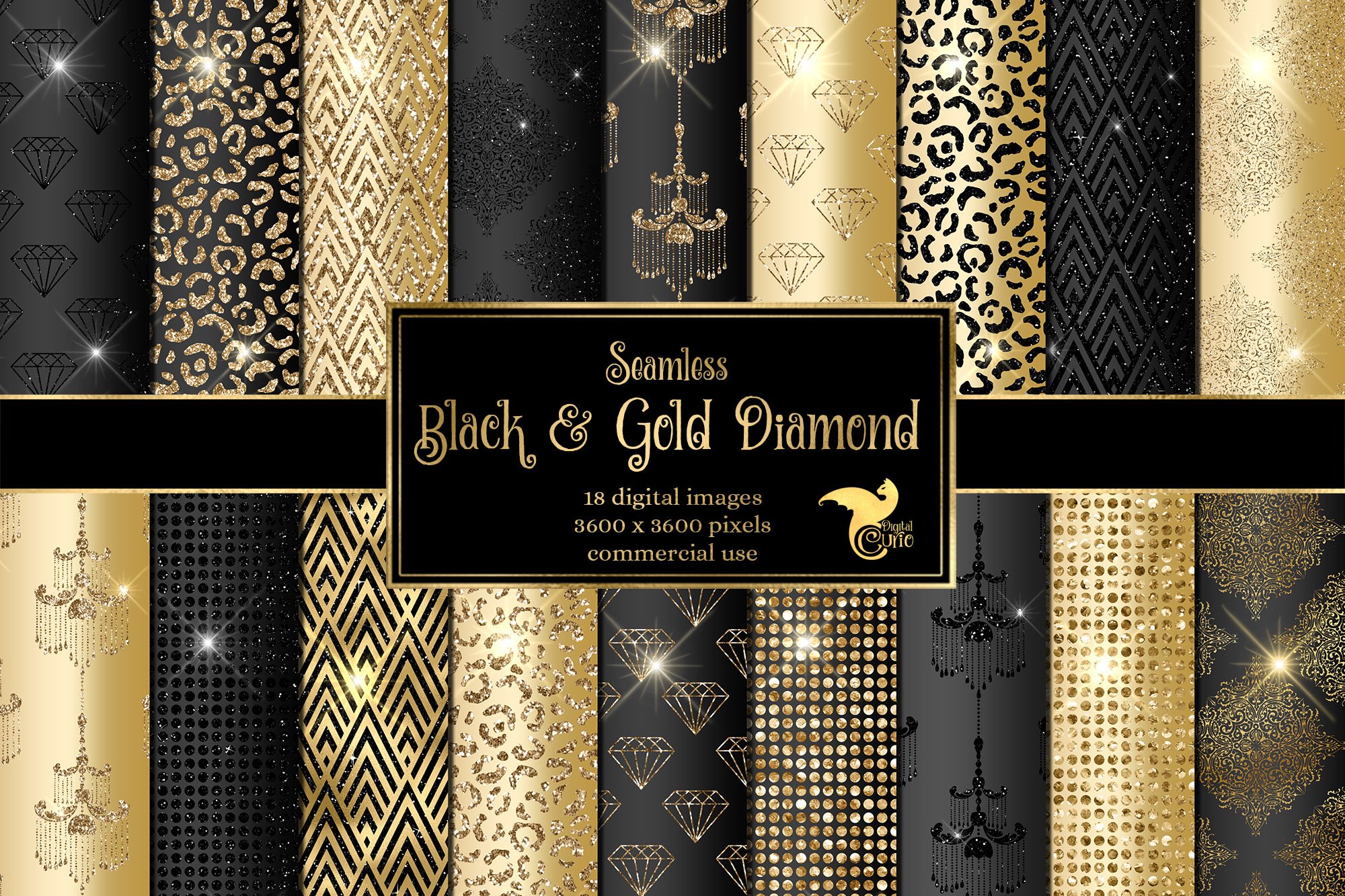 Black and Gold Diamond Digital Paper