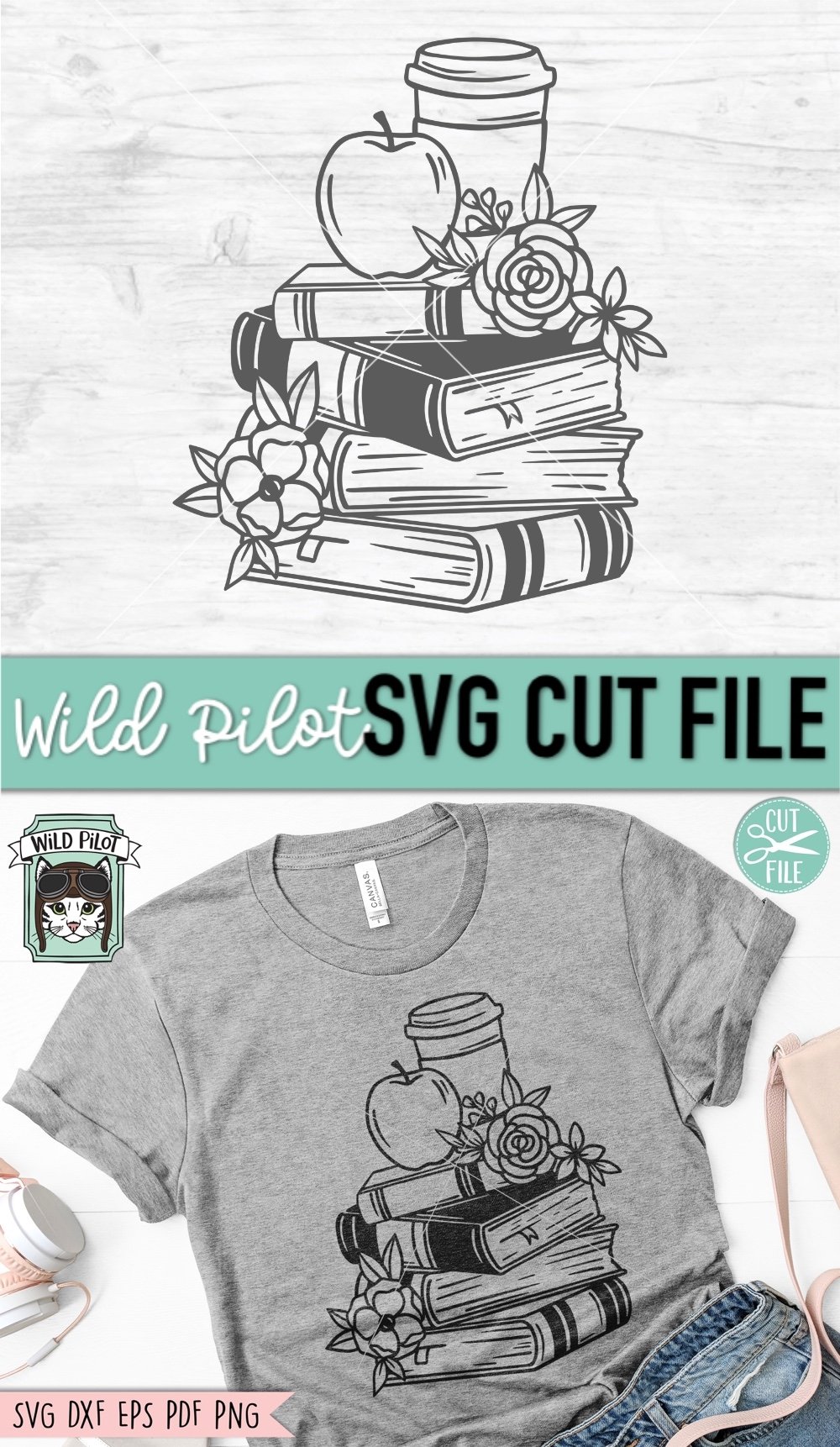 Books SVG, Read SVG, Apple SVG, Coffee Cup, Teacher, Floral