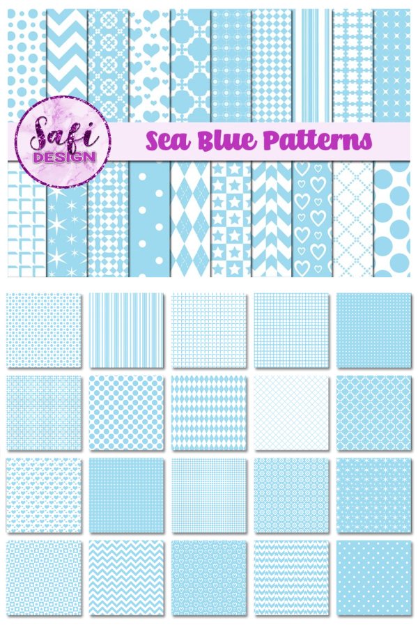 Sea Blue Digital Paper Patterns