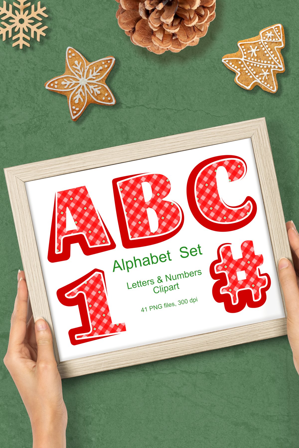 Christmas Red Checkered Alphabet and Numbers Clipart Set
