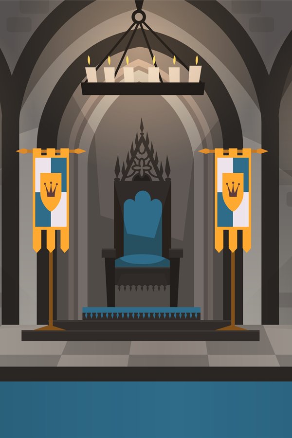Castle hall. Medieval palace with royal decor and furniture.