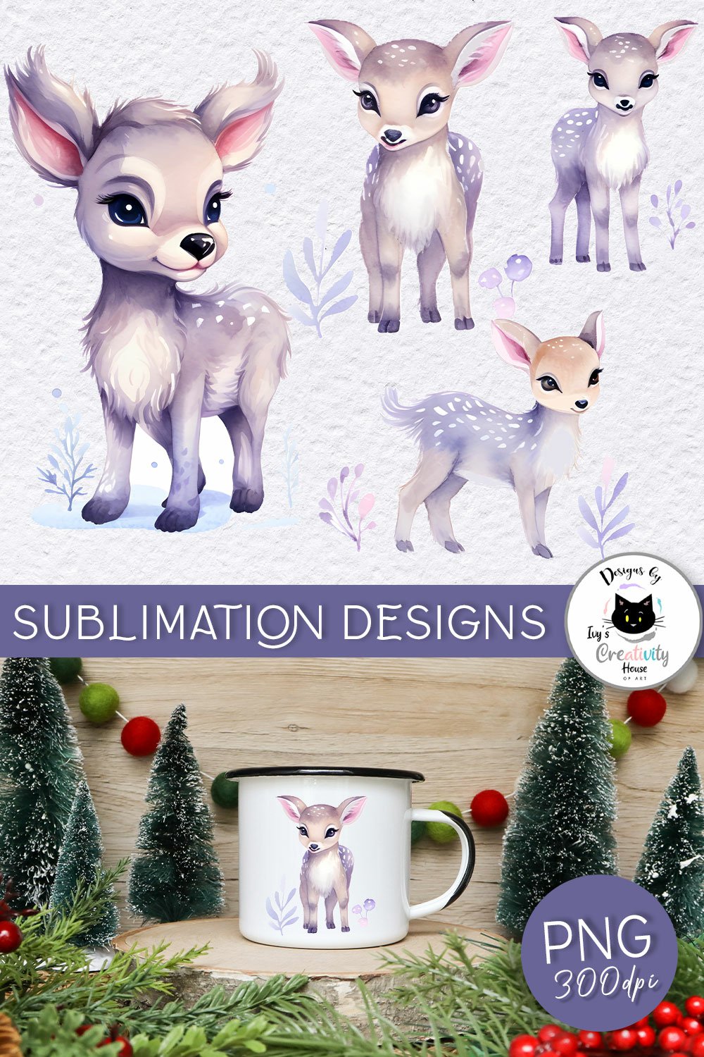Baby Reindeer Winter Clipart | Watercolor Animal Clipart