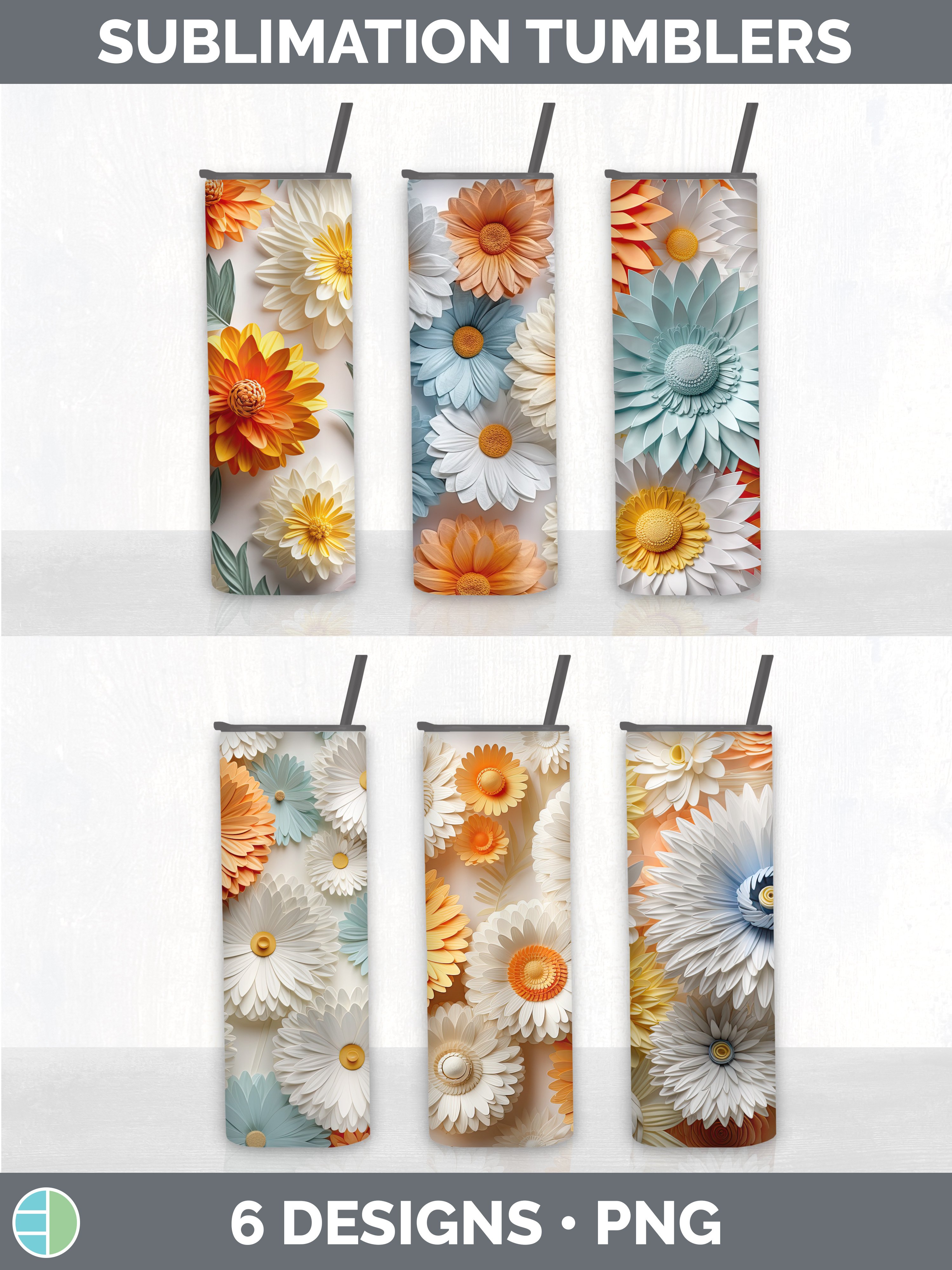 3D Paper Calendula Flowers Tumbler | Bundle 20 oz Skinny Tum