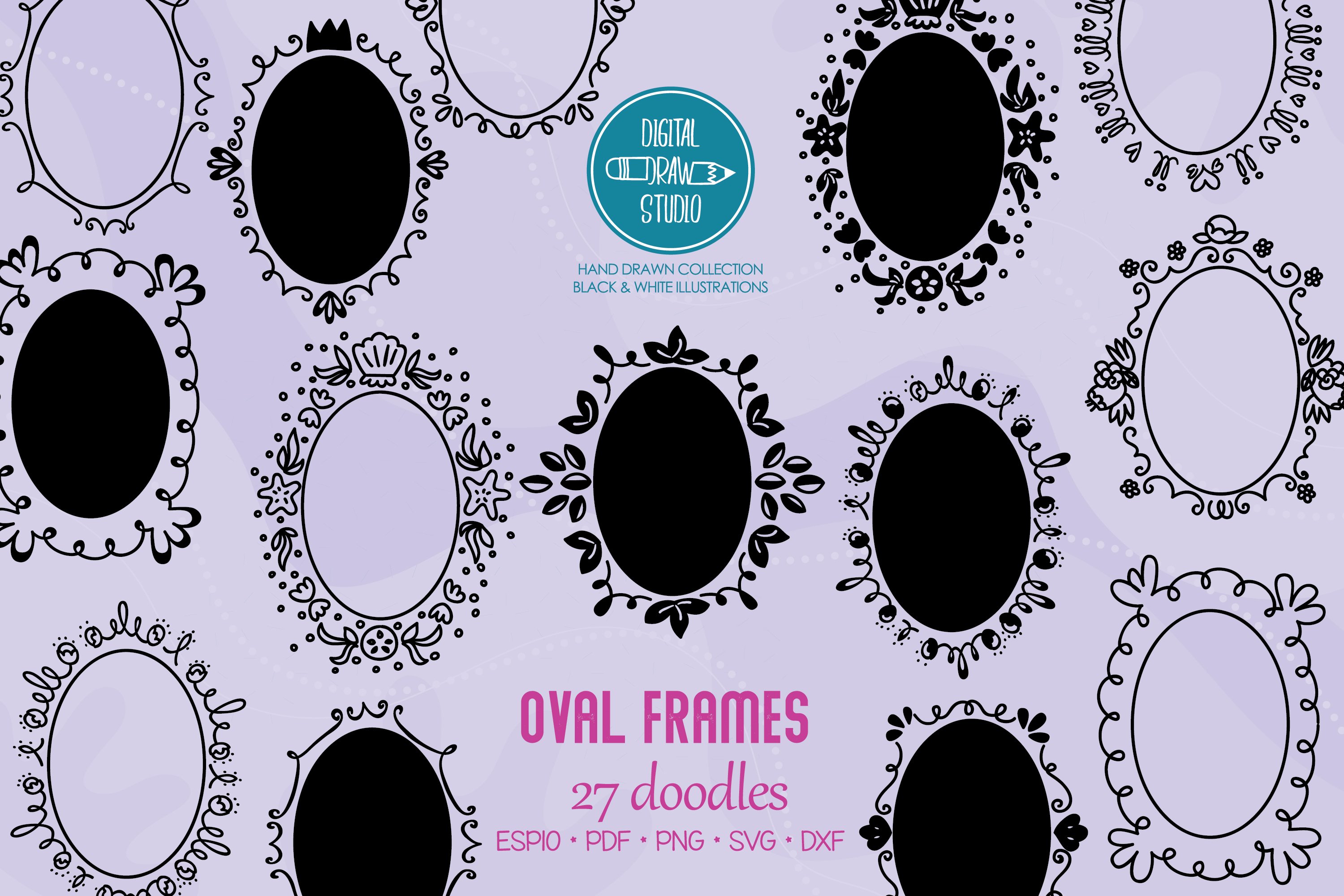Oval Doodle Frames | Hand Drawn Round Border, Wreath