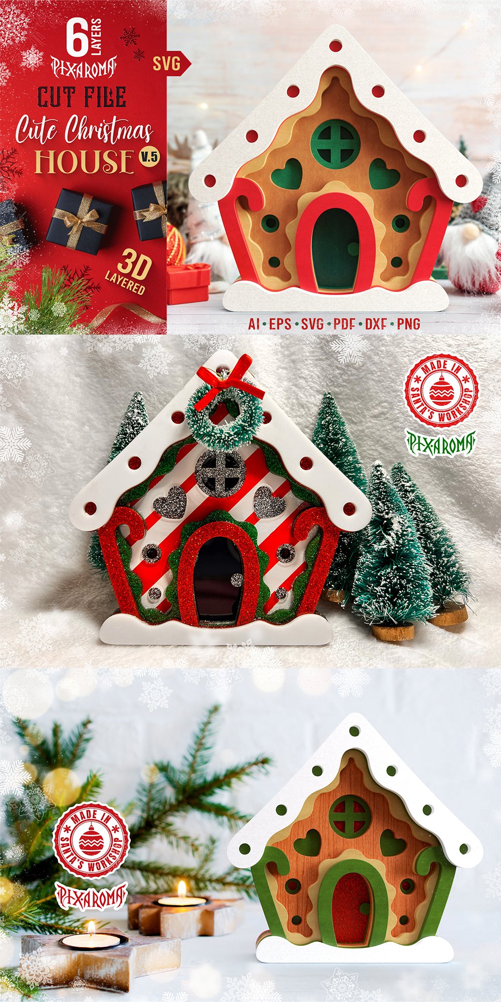 Cute Christmas House | 3D Layered Cut File V5