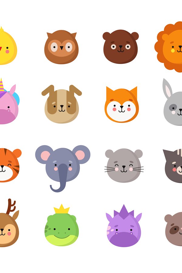 Animals manga smiles. Cute kawaii baby animal emoticons. Uni