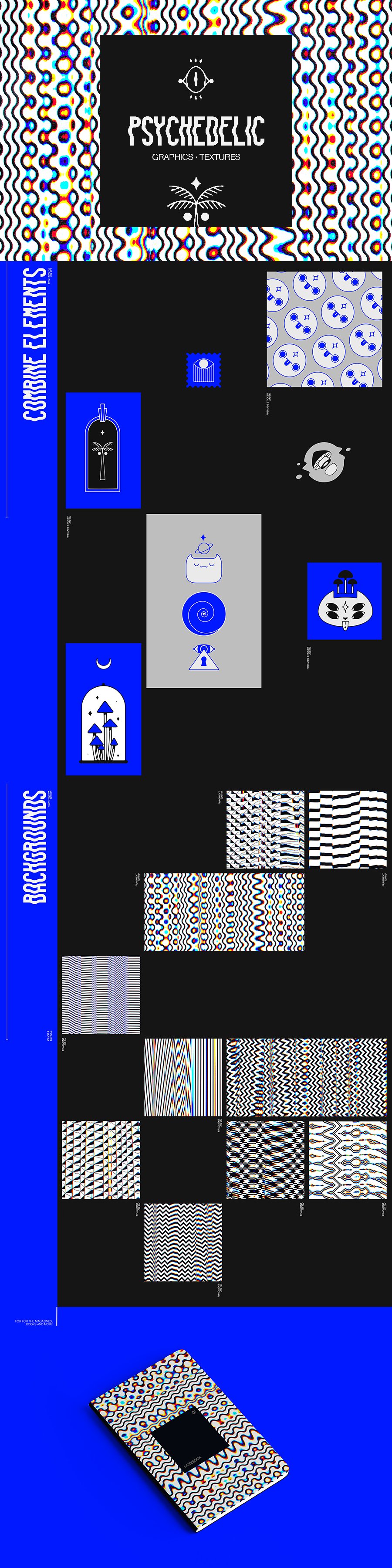 Psychedelic Symbols, Textures. Surreal Logos, Mushroom