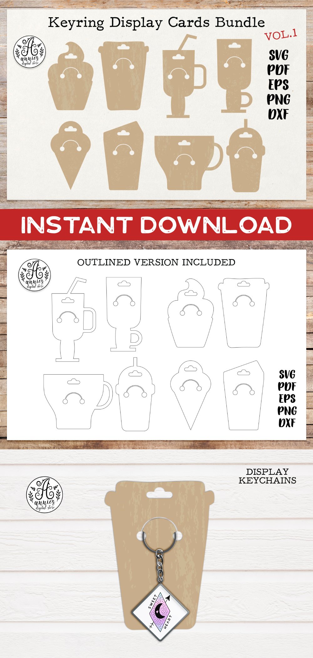 Coffee Keyring Display Cards SVG Bundle, Cricut (1197740)