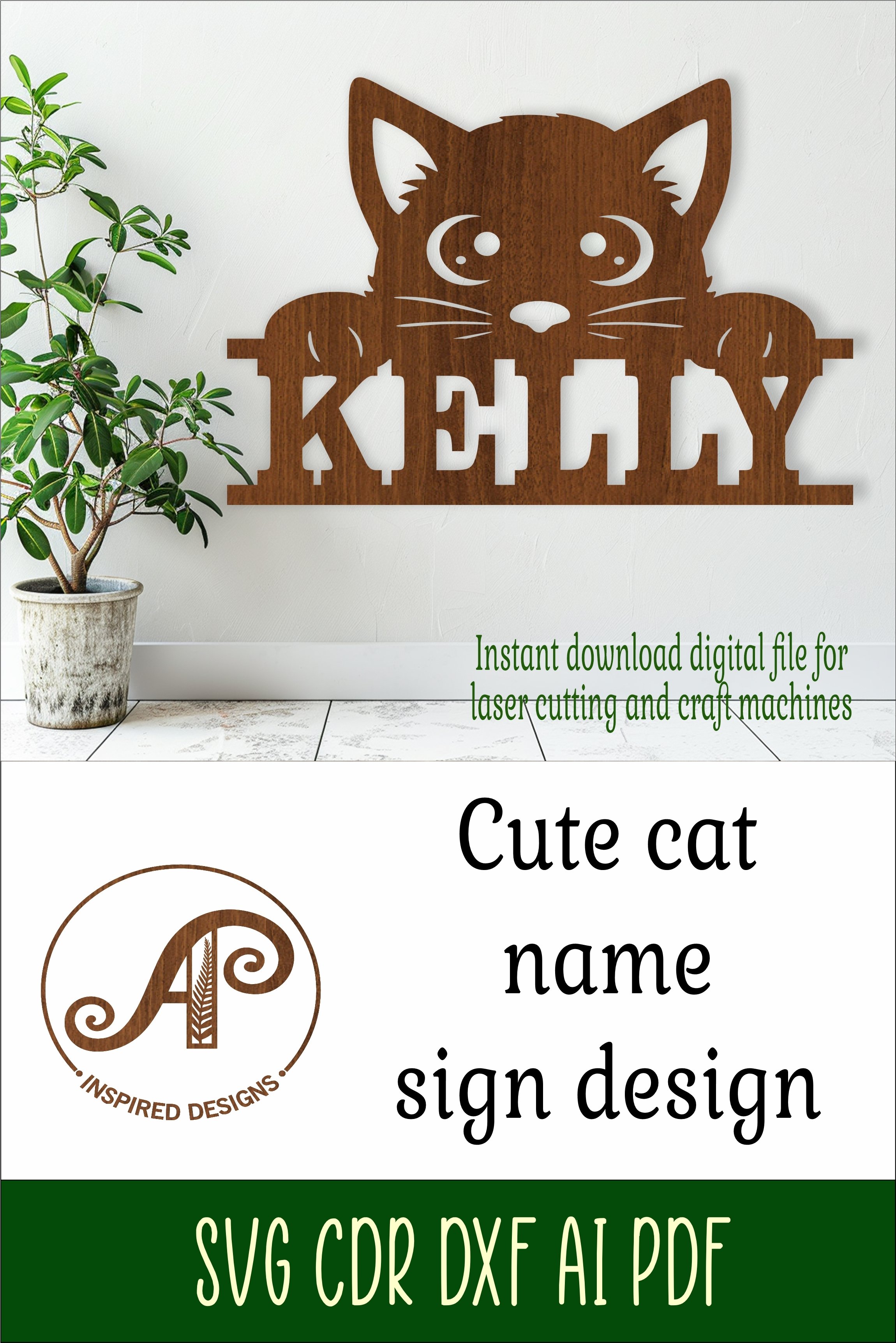 Cute kitten name sign svg laser cut file