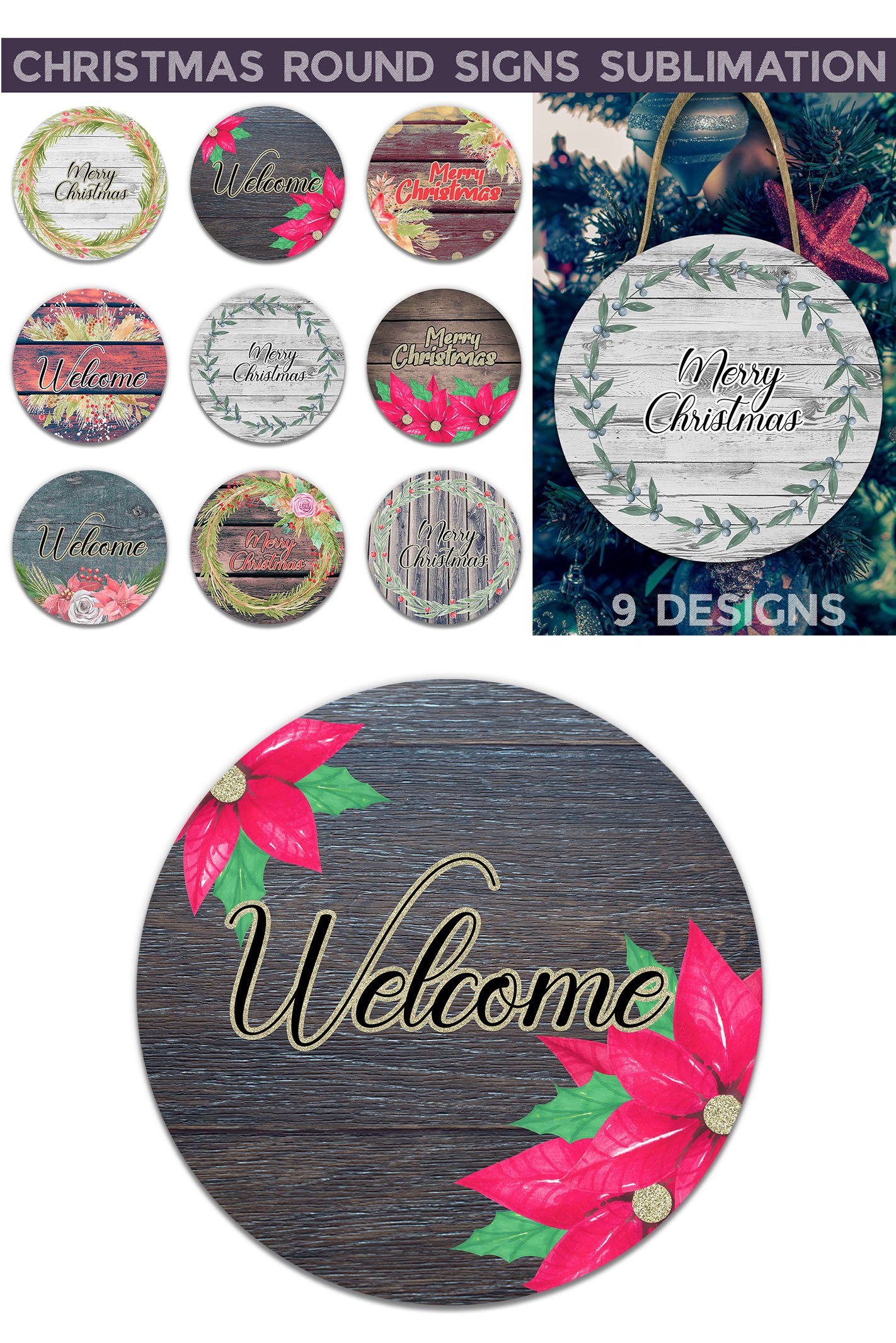 Christmas Round Door Signs | Christmas Ornament Sublimation