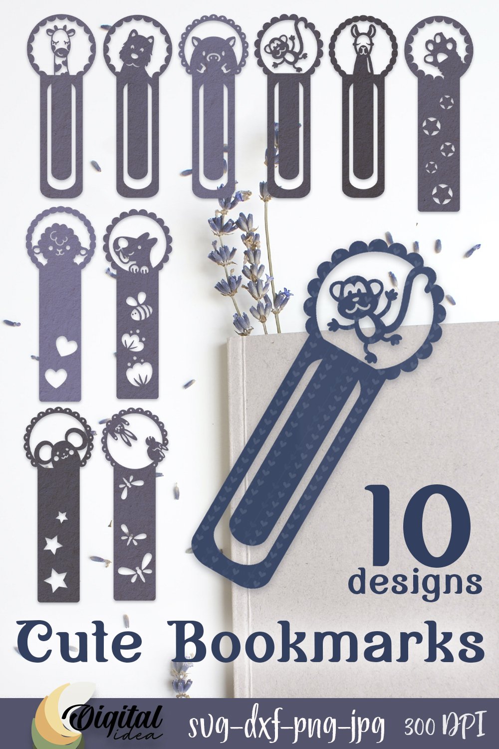 Animal Bookmark svg bundle. Funny bookmark papercut template