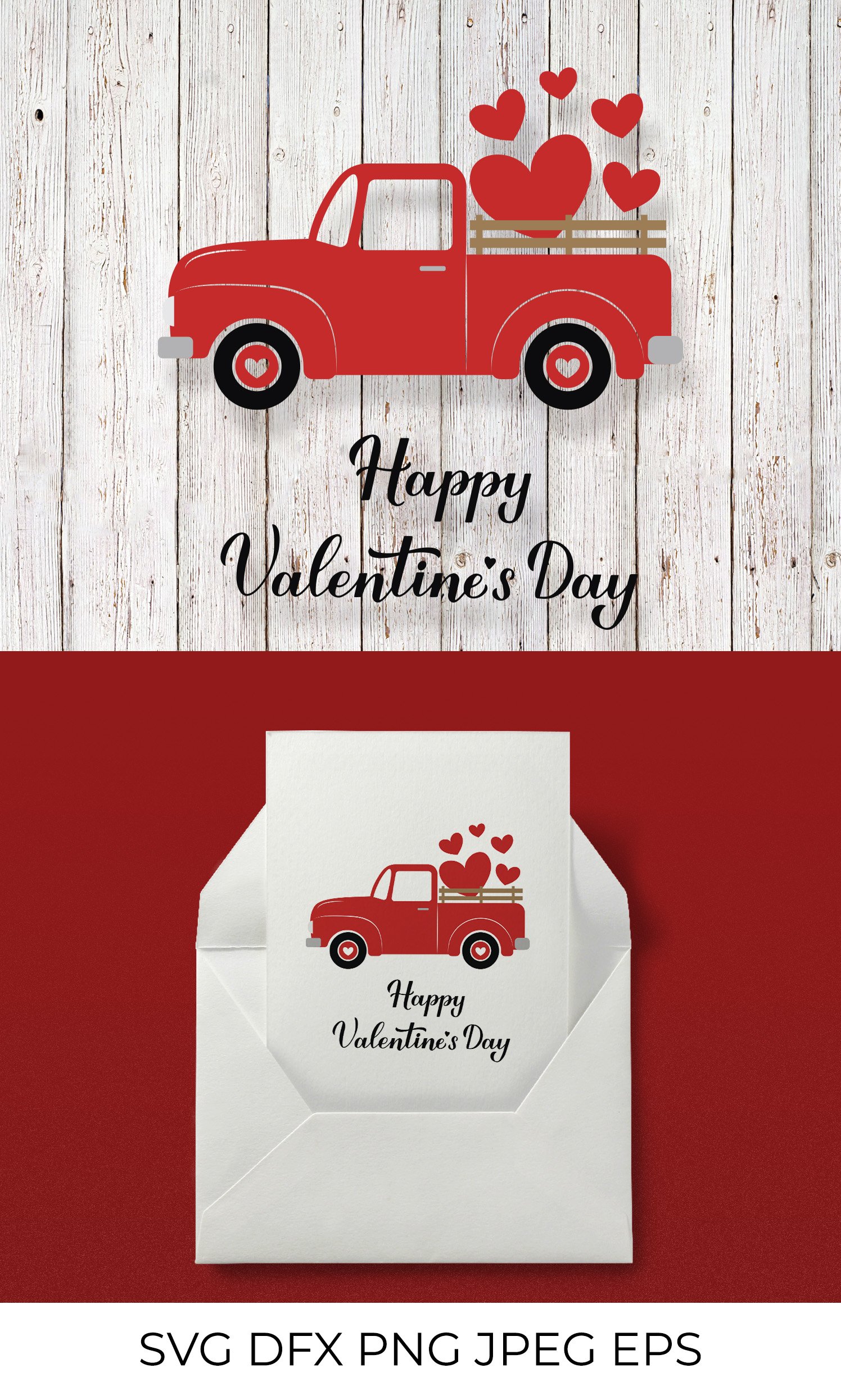 Valentines Truck SVG. DIY Valentines Card. Red Retro Truck.