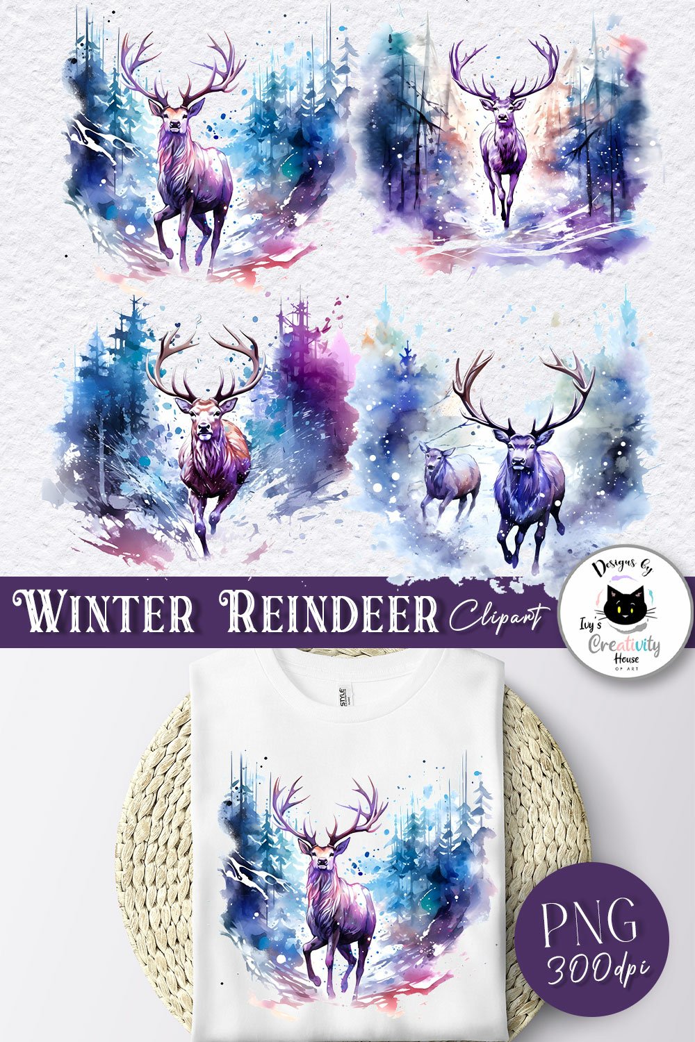 Winter Reindeer Clipart | Watercolor Animal Clipart