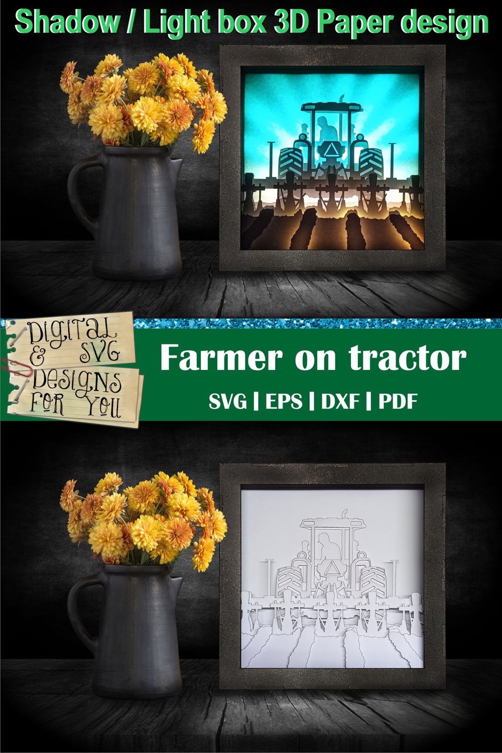 Farmer on tractor 3D Light box | 3d Shadow box | Farmer svg