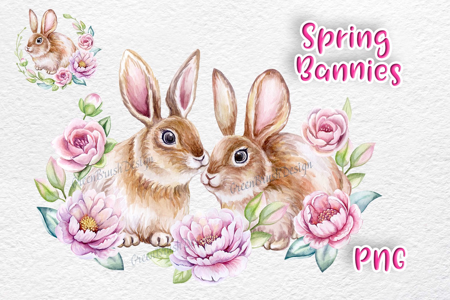Spring Bunnies. Watercolor little animals, Easter