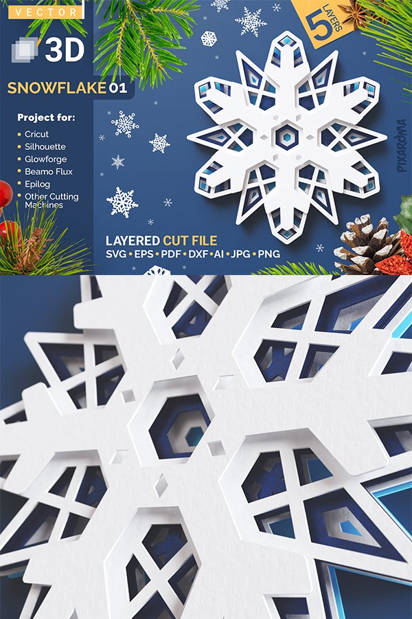 Snowflake 3D Layered | Christmas Multi Layered Cut File | 01