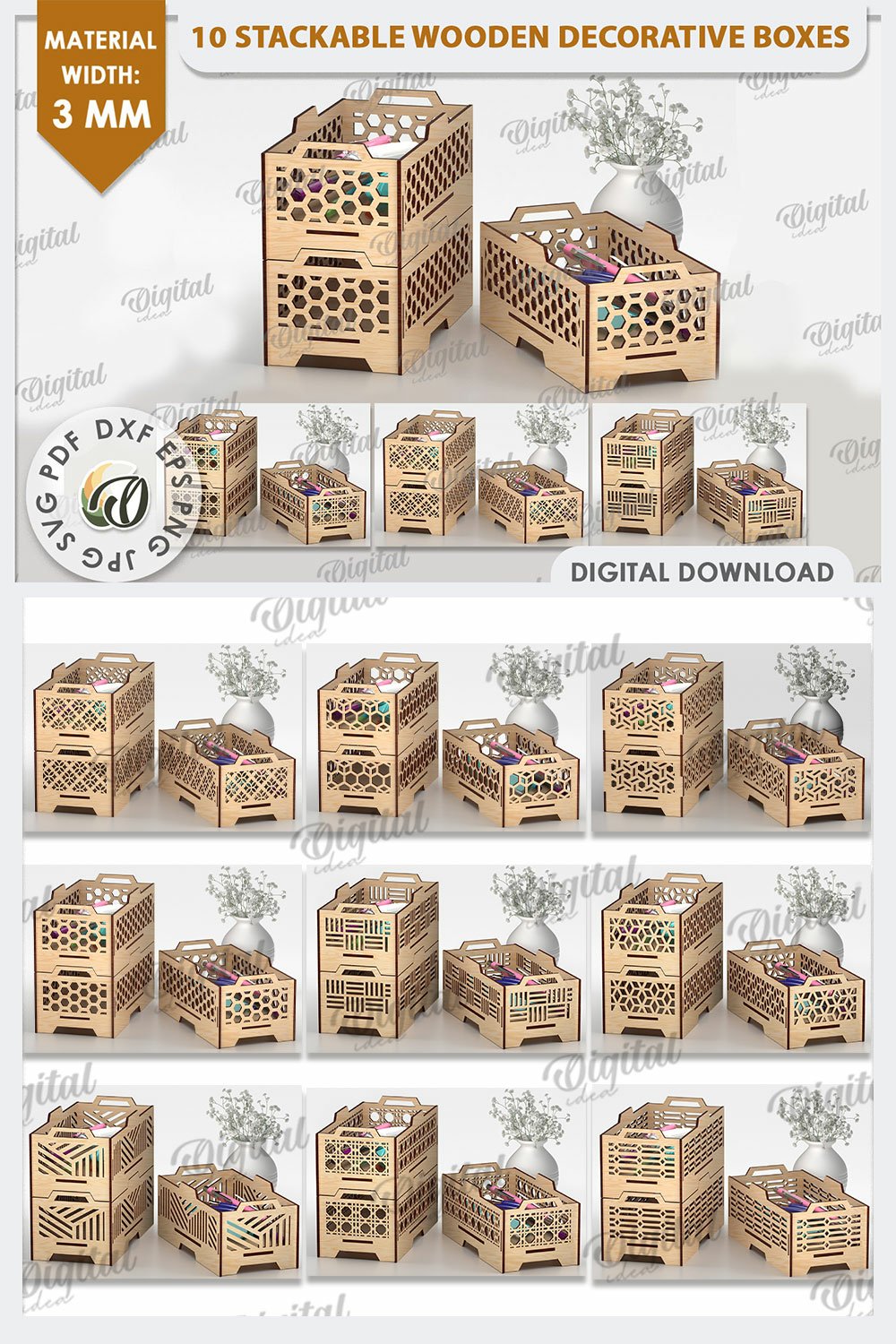 Wooden Decorative Boxes LaserCut Bundle. Wood Organizers SVG
